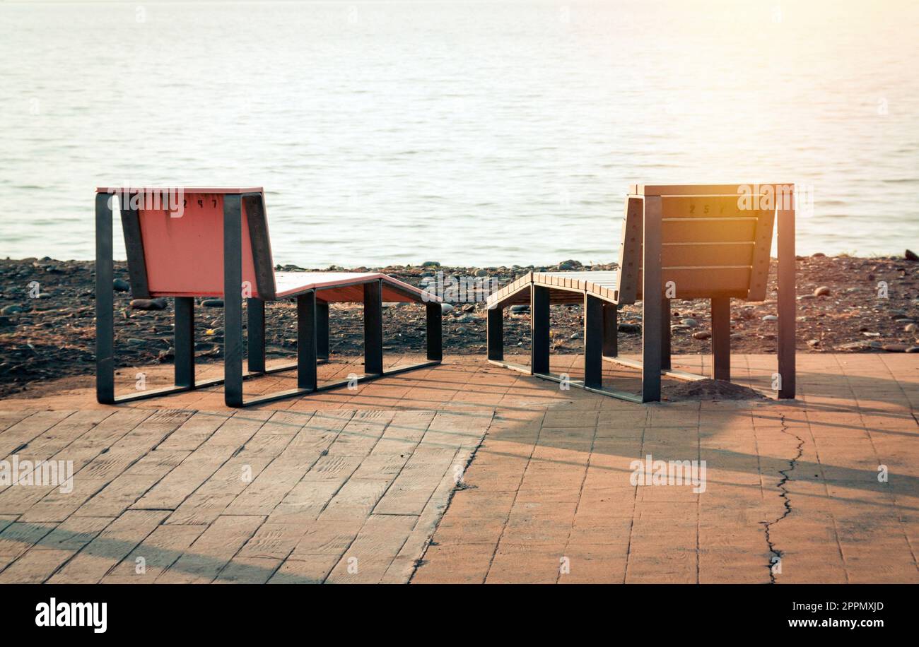 Lounger beds at the beach Stock Photo - Alamy