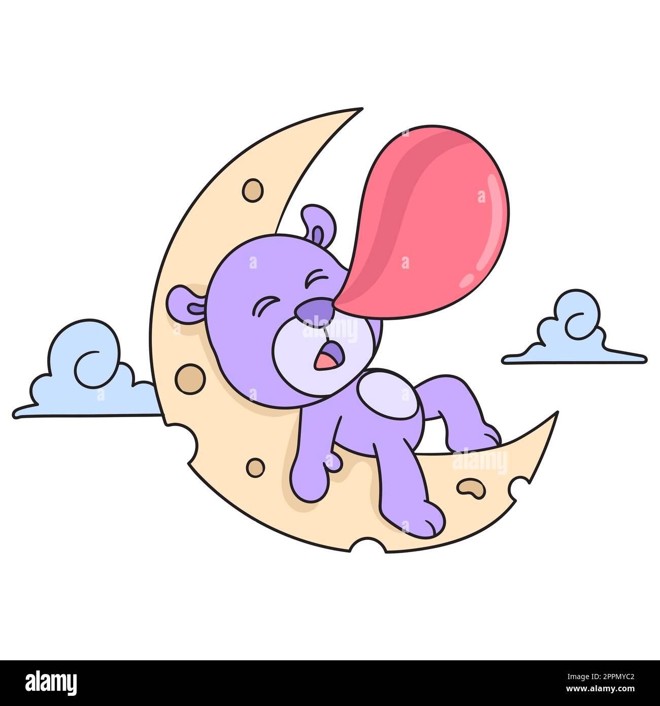 the bear sleeps at night on the moon, doodle kawaii. doodle icon image ...
