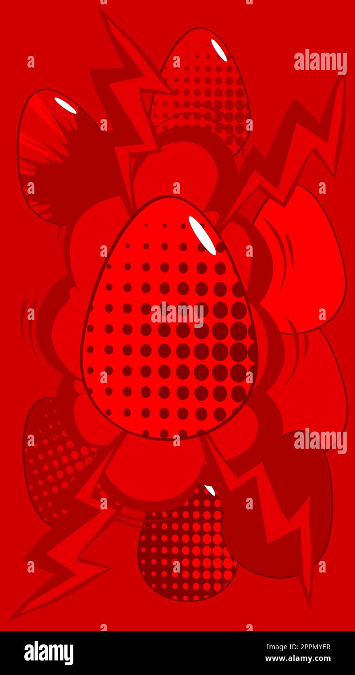 Comic Book Easter background with red eggs and background Stock Vector ...