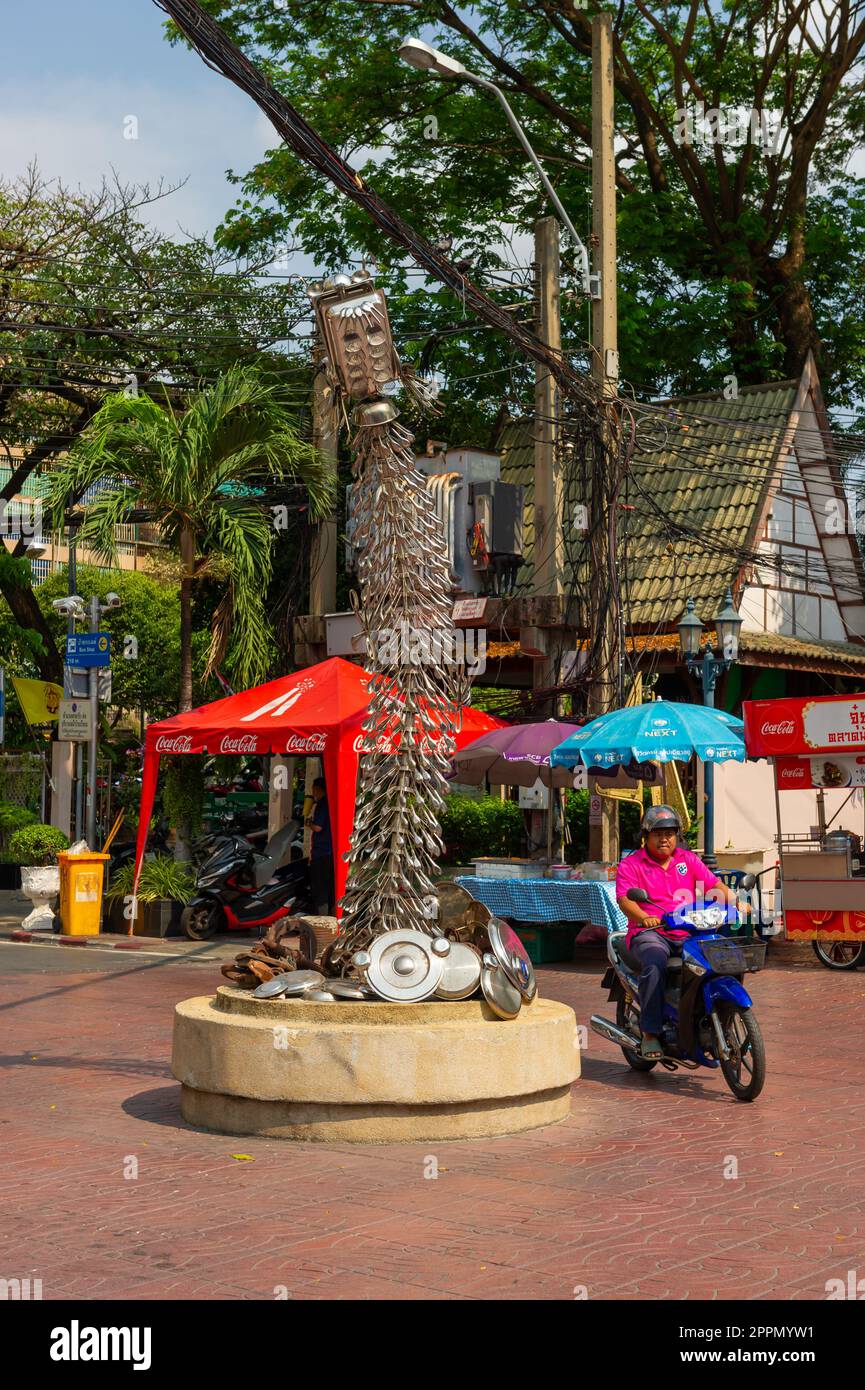 The Thai Bangkok Dragon artwork made with kitchen utensils at Talat Noi ...