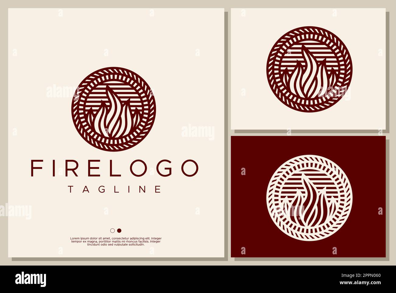 Vintage line bon fire logo design vector. Retro circle flame logo brand ...