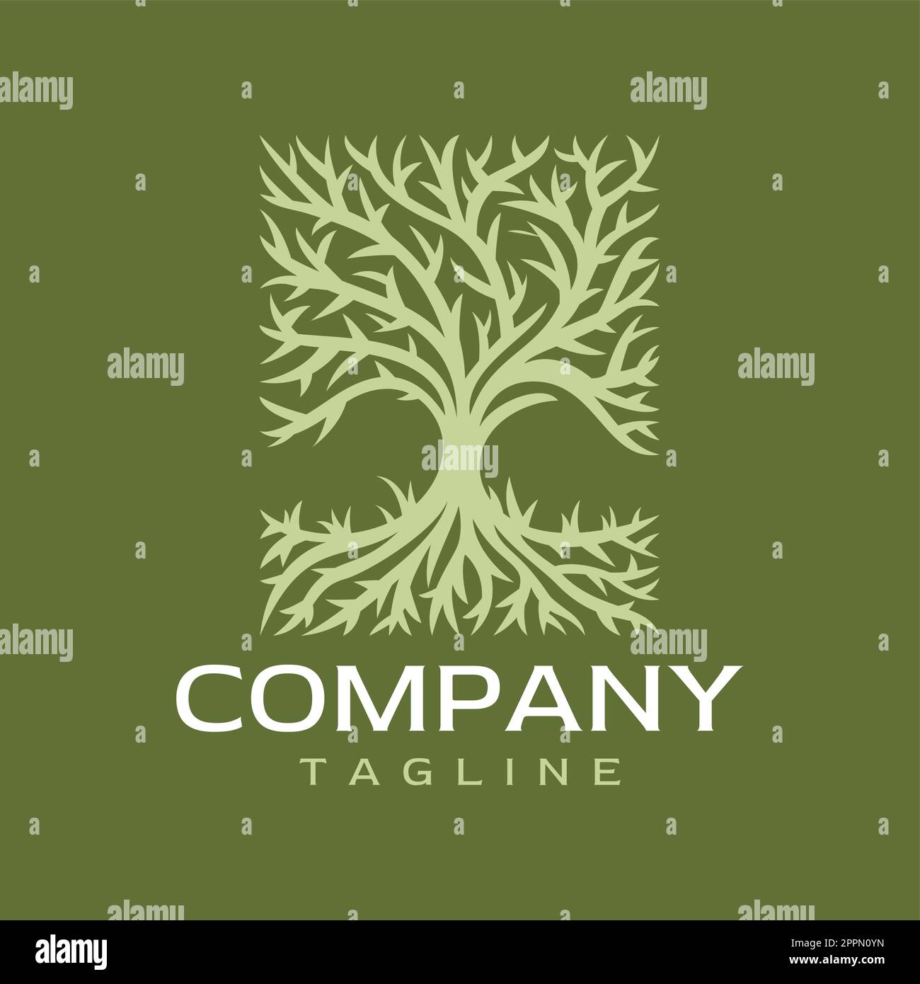 Decorative tree root square logo design template. Luxury natural plant ...