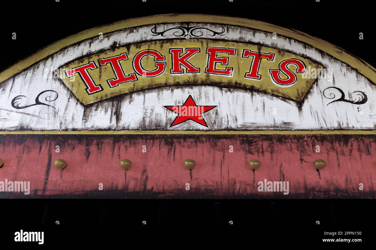 Old ticket booth at a carnival or circus selling ticket for rides and ...
