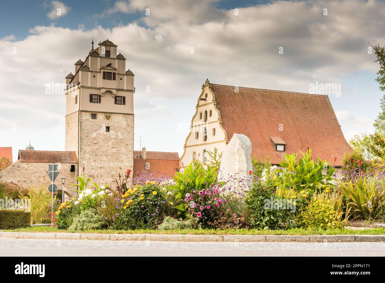 Medieval Watch Tower in the historic old town of Dinkelsbuehl Stock ...