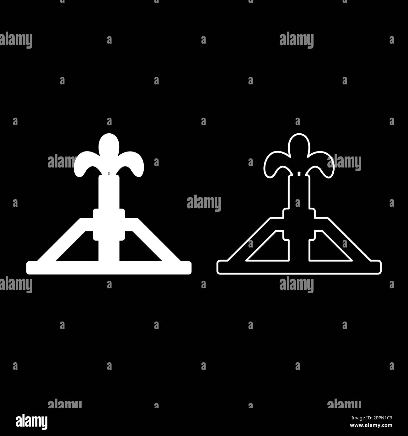 Oil Derrick Rig Gusher Set Icon White Color Vector Illustration Image Solid Fill Outline Contour