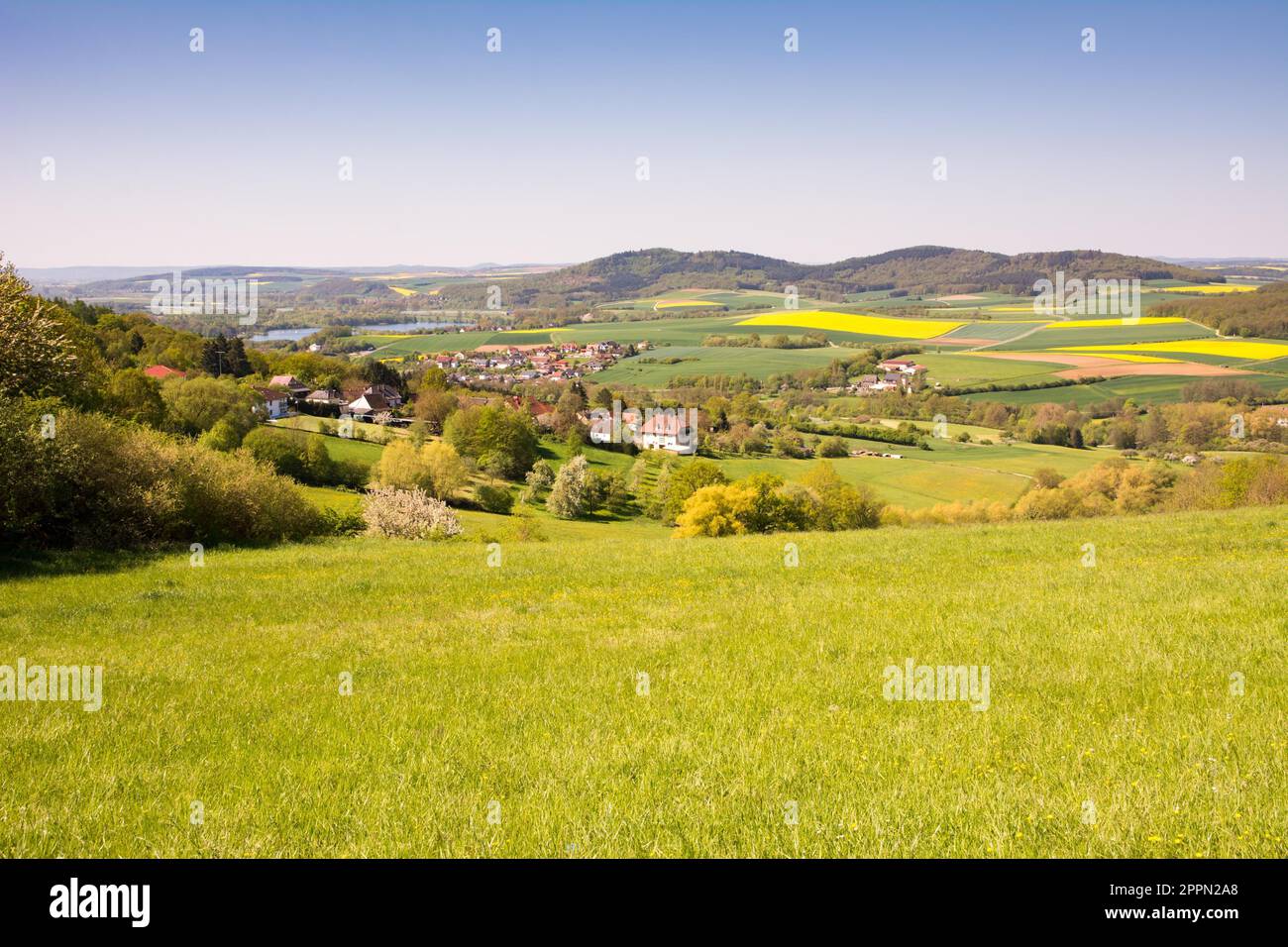 Landscape with a village in Franconia Germany Stock Photo - Alamy
