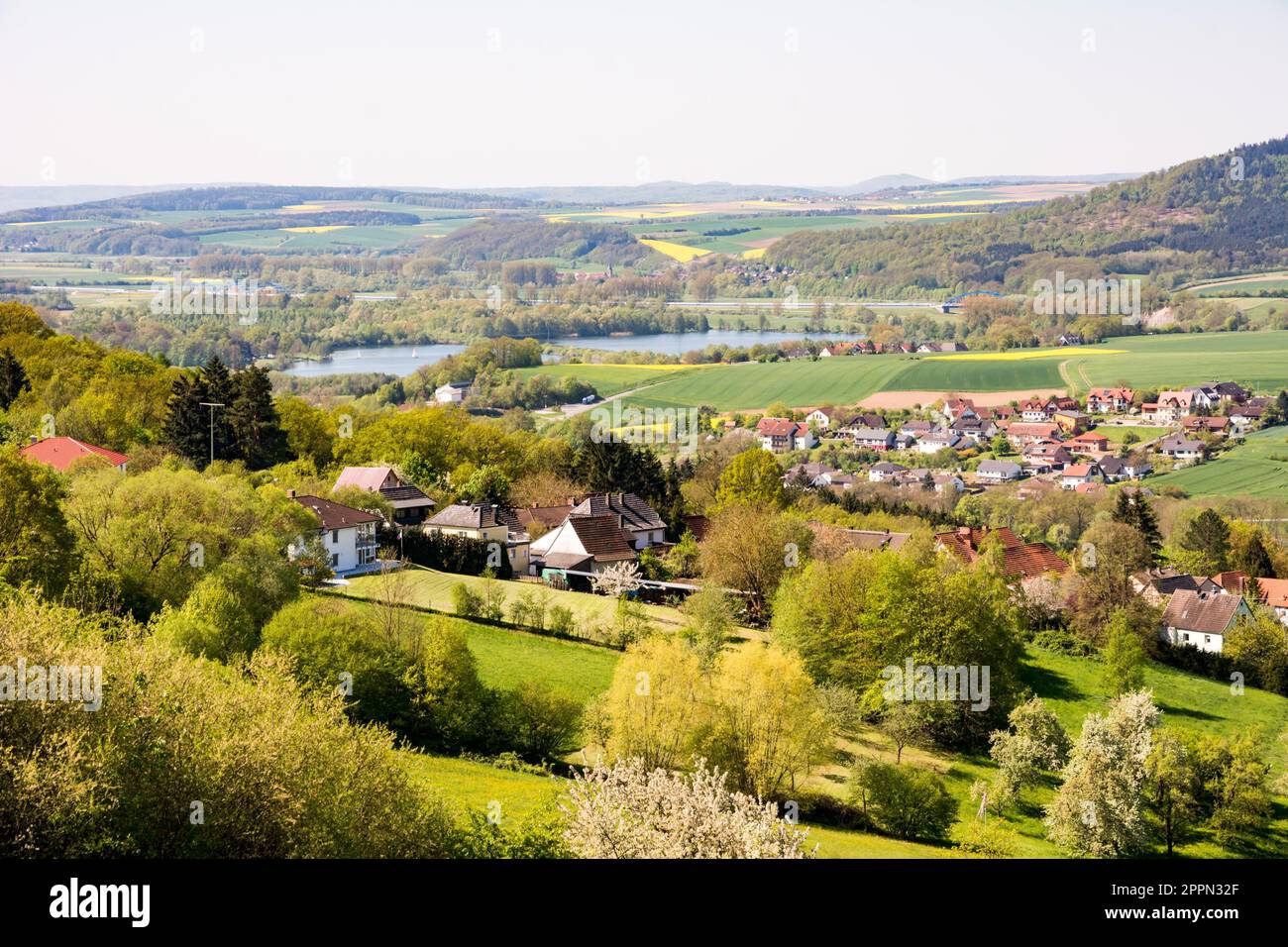 Landscape with a village in Franconia Germany Stock Photo - Alamy