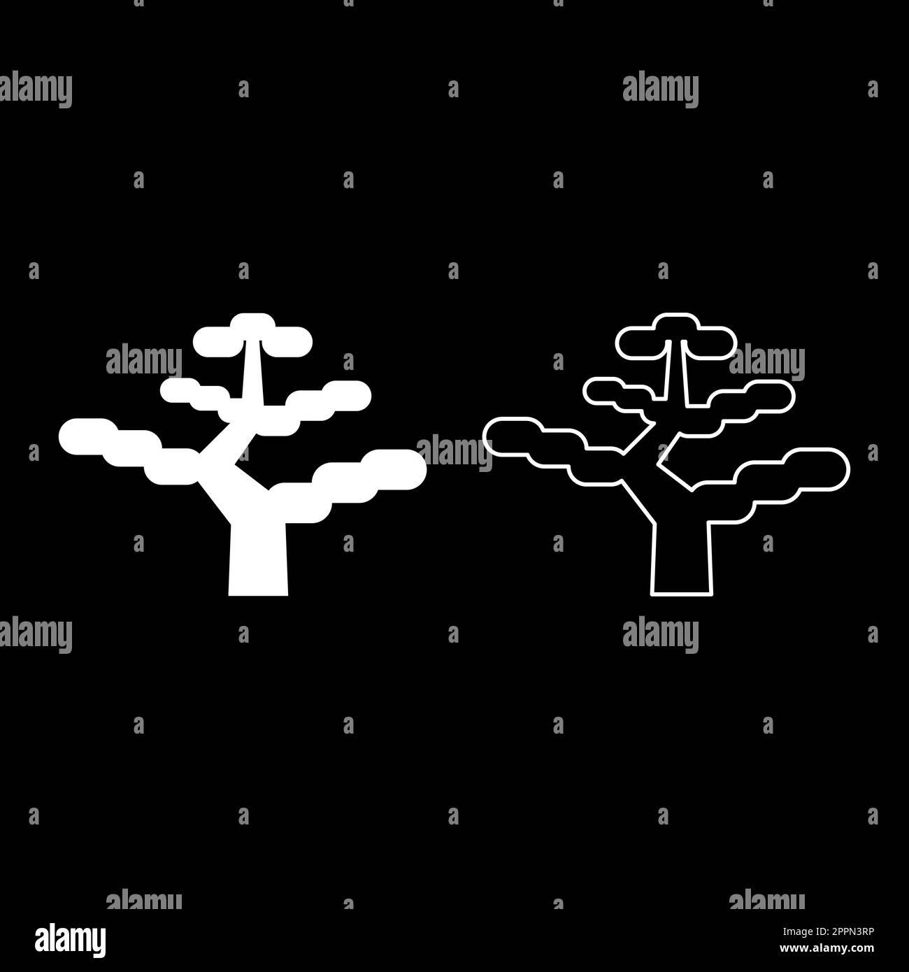 Bonsai tree japanese set icon white color vector illustration image ...