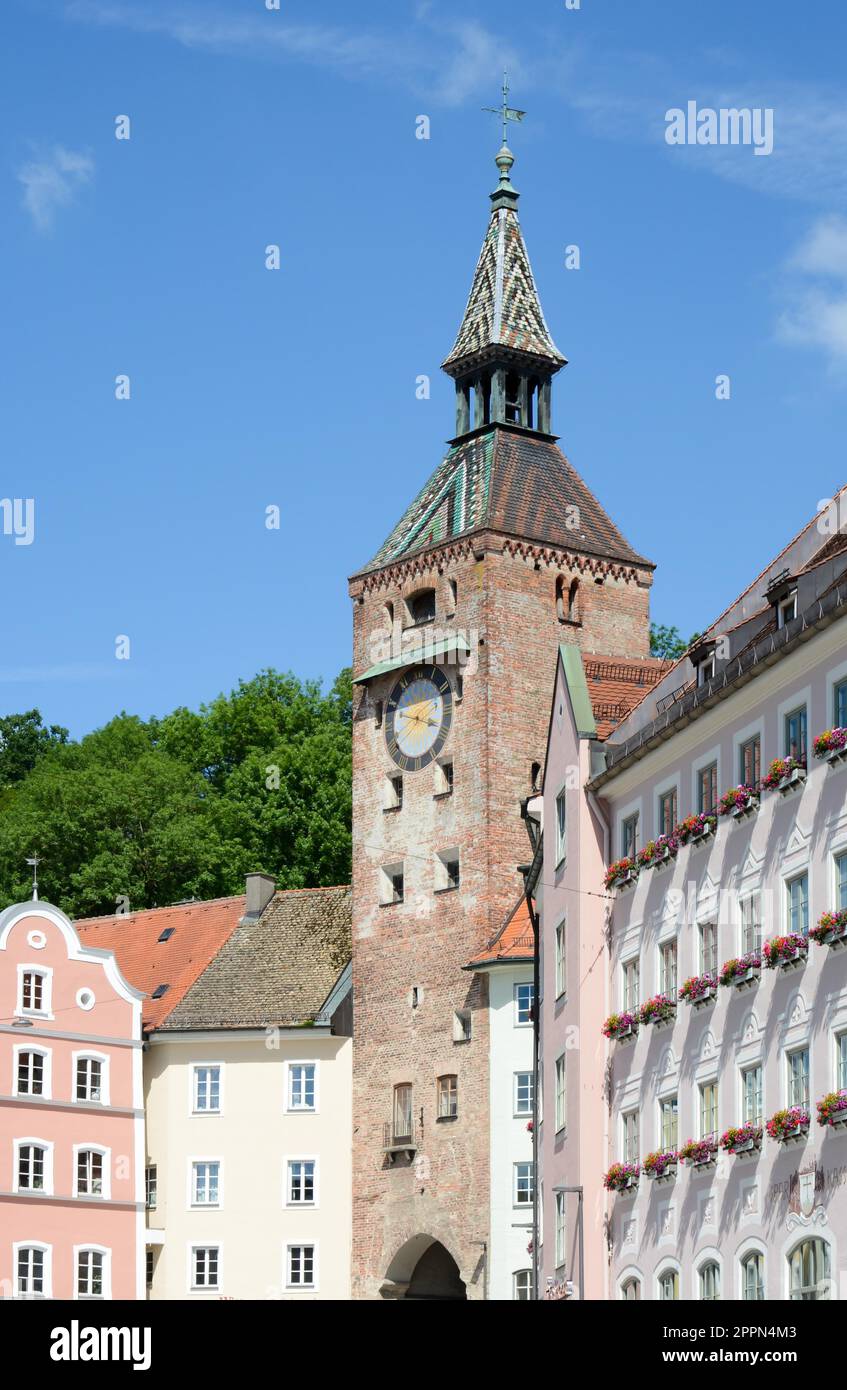 Historic Schmalzturm tower of Landsberg at the river Lech (Bavria ...