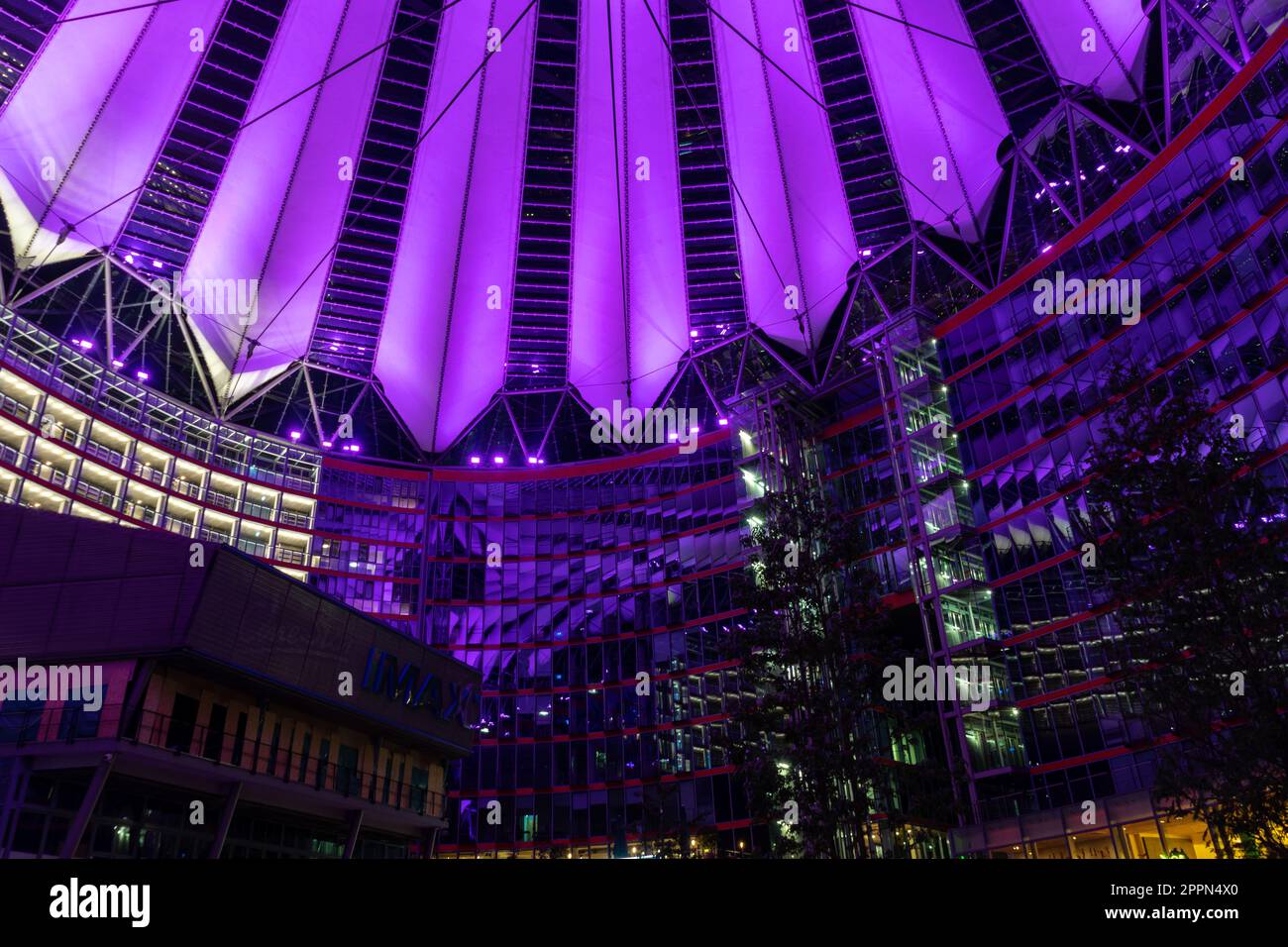 Futuristic high-tech Roof of the Sony Center in Berlin illuminated at ...