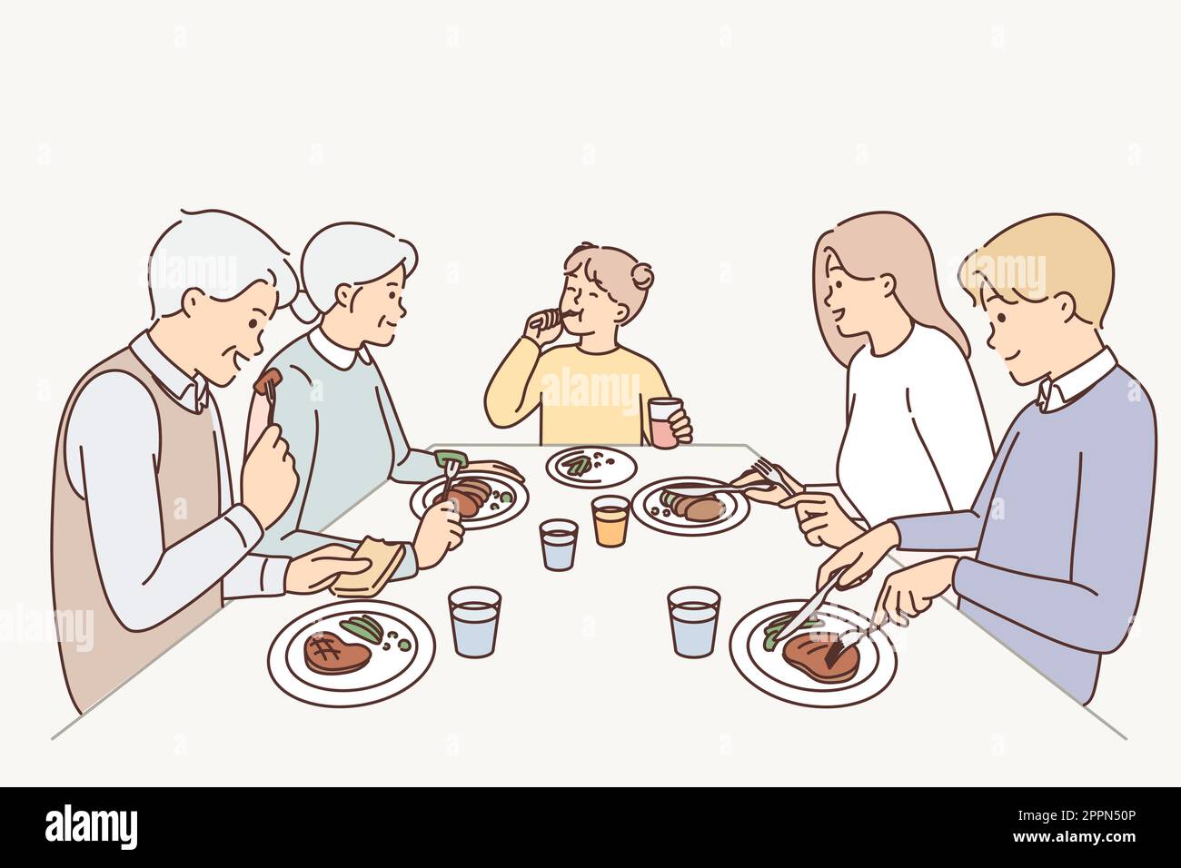 Happy family eating dining Stock Vector Images - Alamy