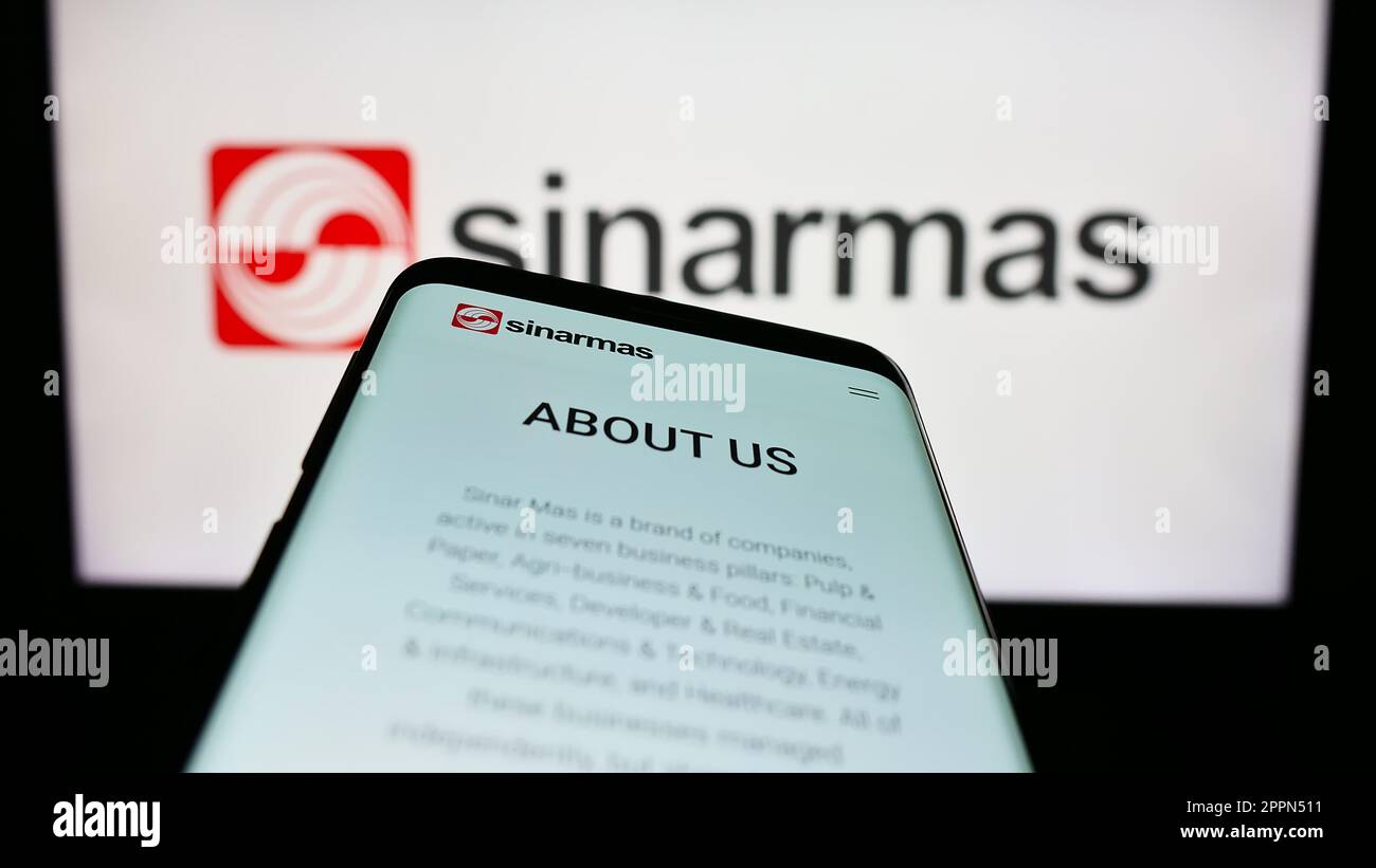 Mobile phone with website of Indonesian conglomerate Sinar Mas Group on ...