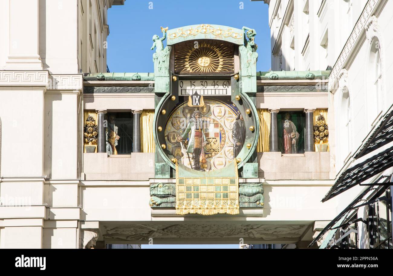 Historic musical clock called Ankeruhr at Hoher Markt street in Vienna ...