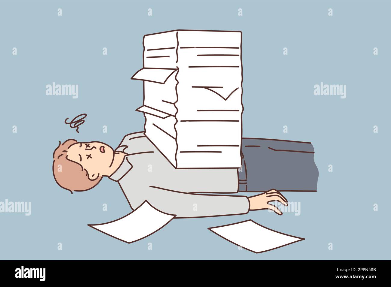 Stressed man lying under paperwork pile Stock Vector Image & Art - Alamy
