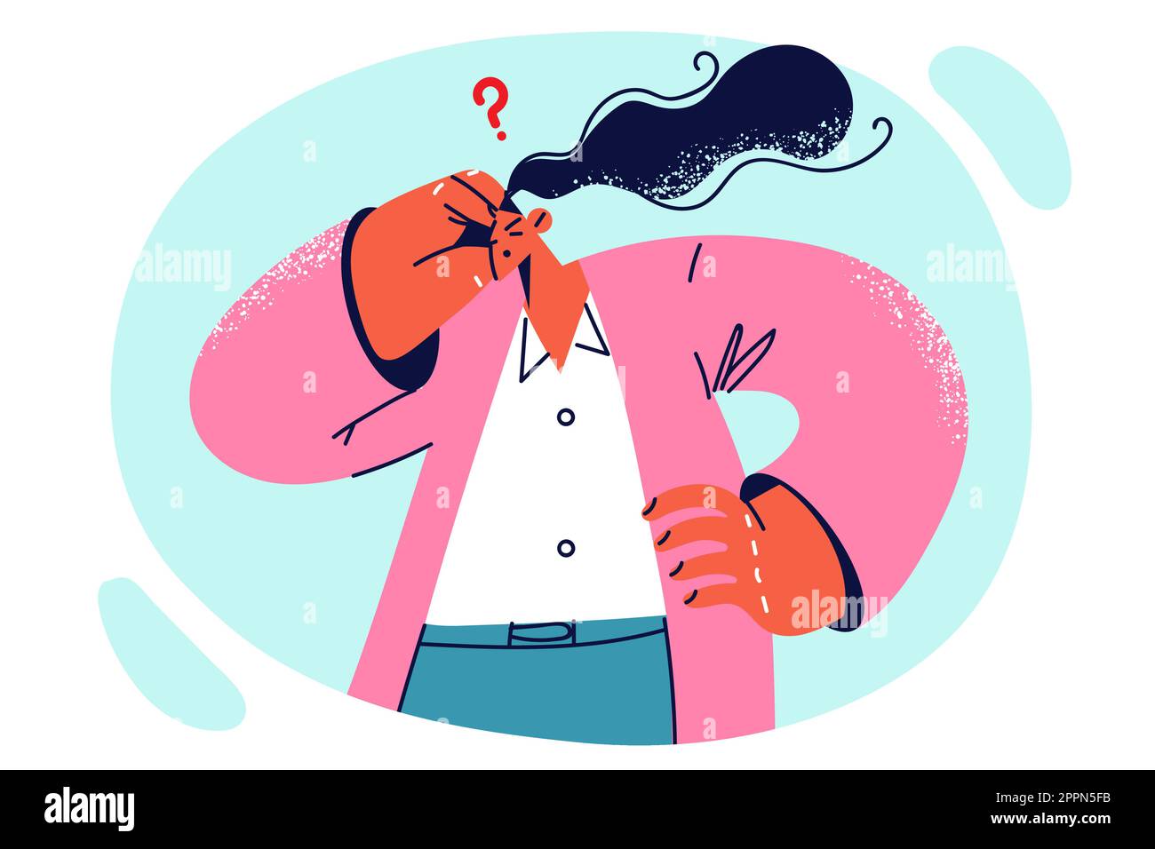 Woman thought scratching head reflecting on question or remembering ...