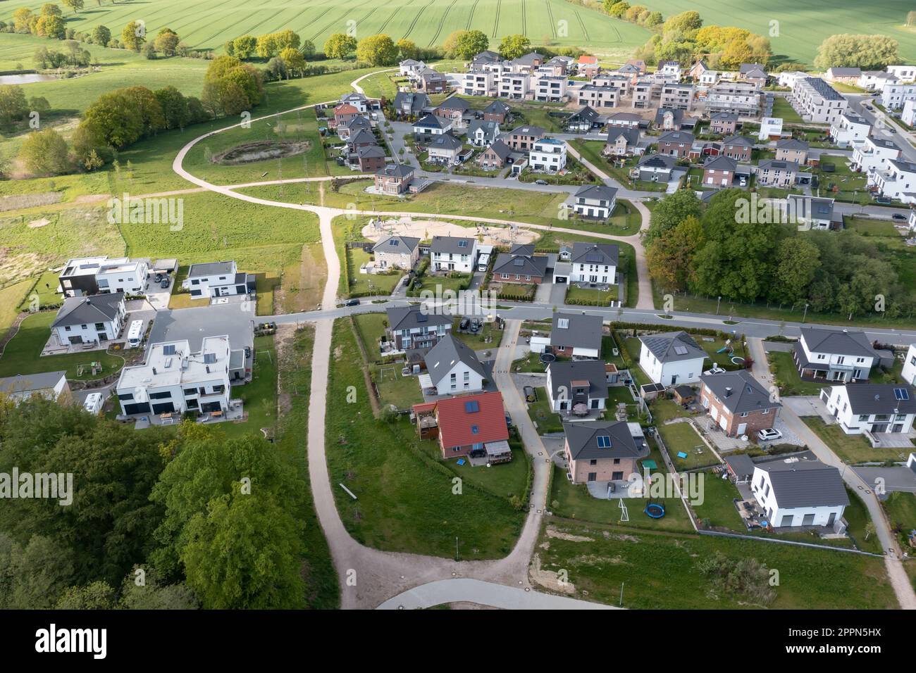 aerial view of a development area in northern Germany Stock Photo - Alamy
