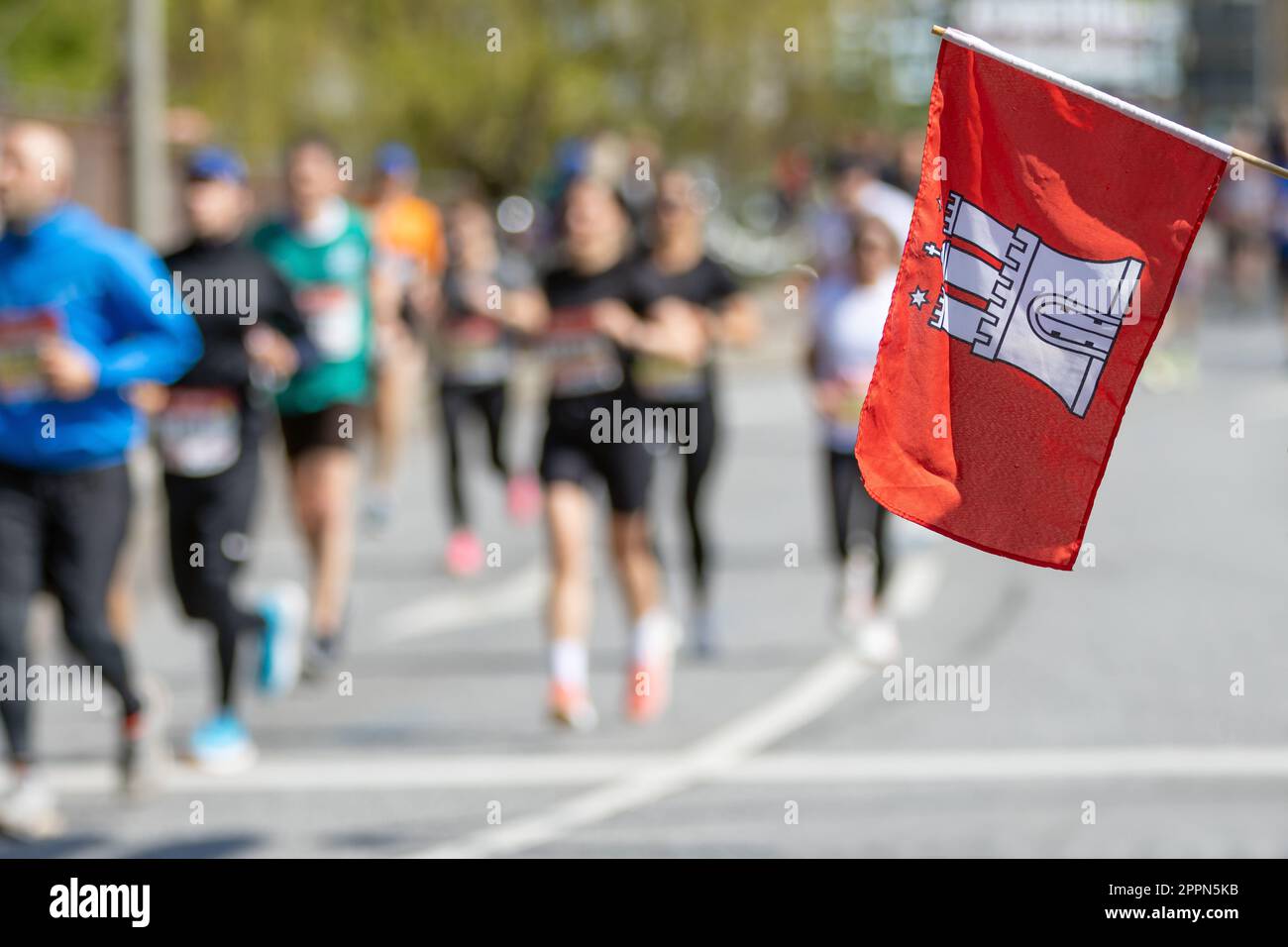 small hamburg flag on the edge of the marathon Stock Photo - Alamy