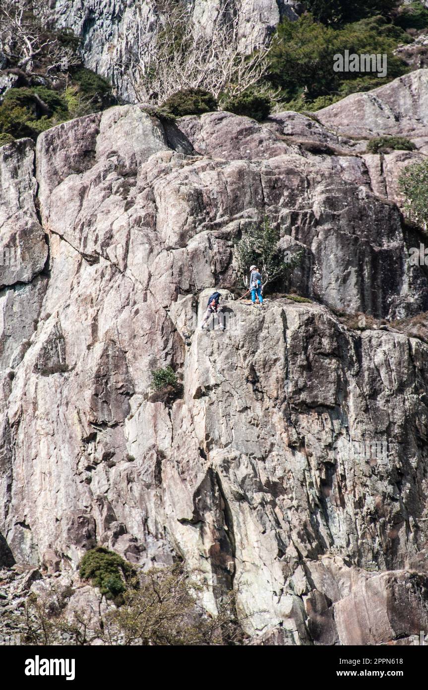 Around the UK - Two rock climbers on the rock face near to Castle Cragg ...