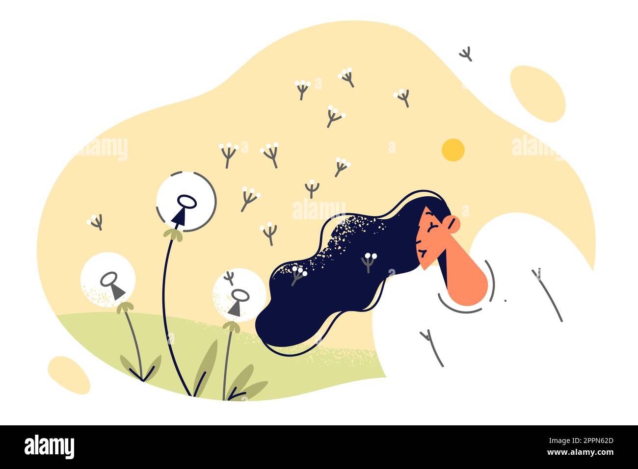 Girl field dandelions Stock Vector Images - Alamy