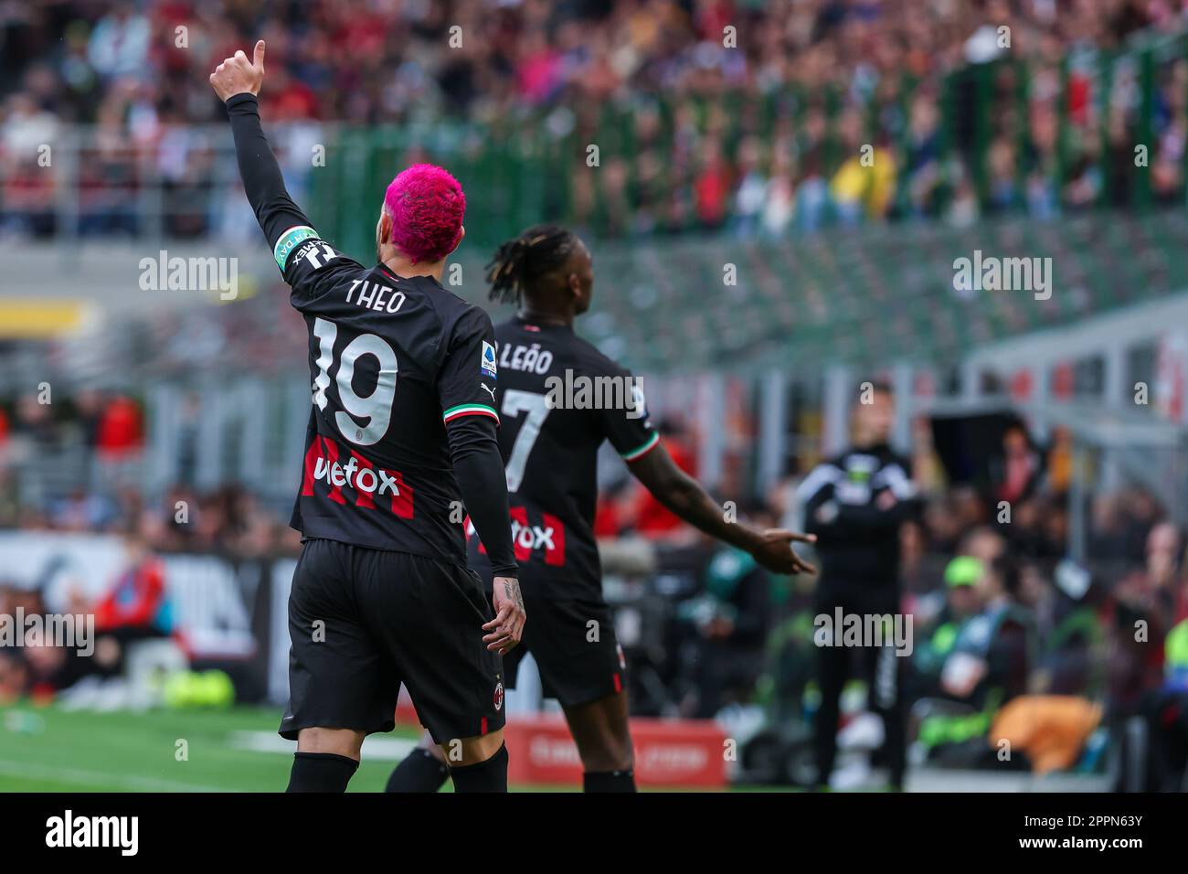 Theo Hernandez of AC Milan gestures during Serie A 2022/23 football ...