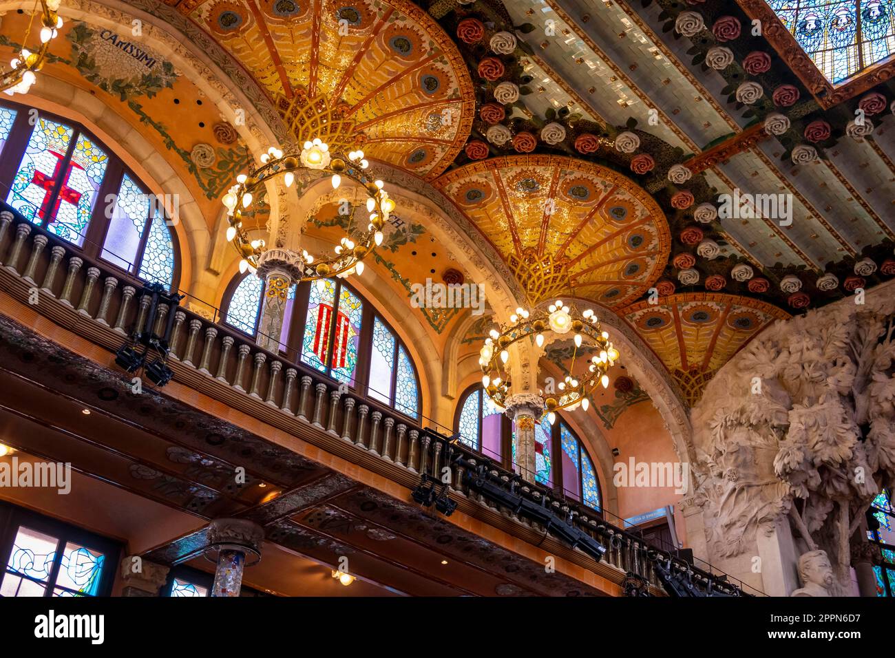 Interior, concert hall Palau de la Musica Catalana, Modernisme Catala ...