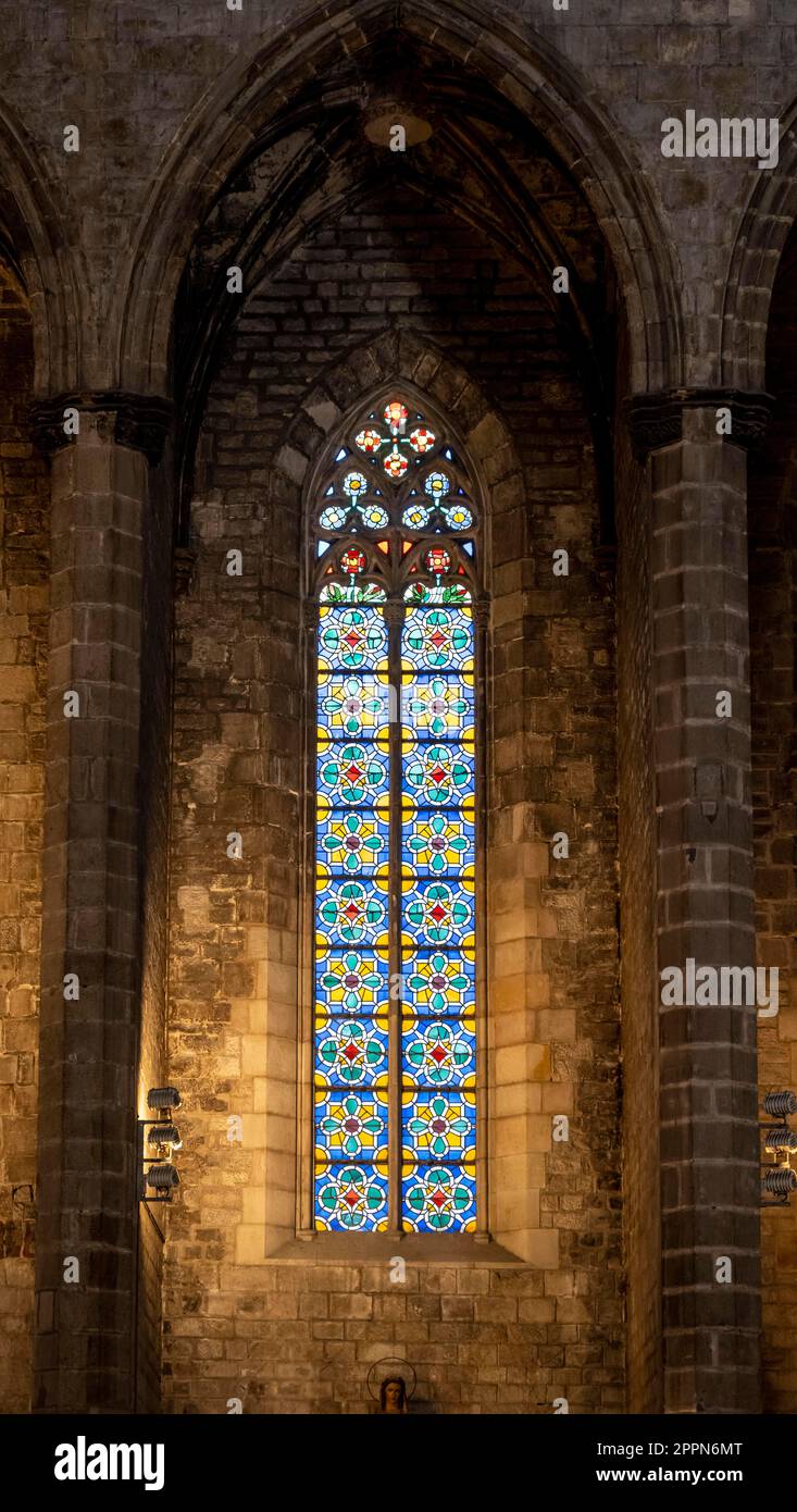 Stained glass window, interior view of Barcelona Cathedral, La Catedral ...