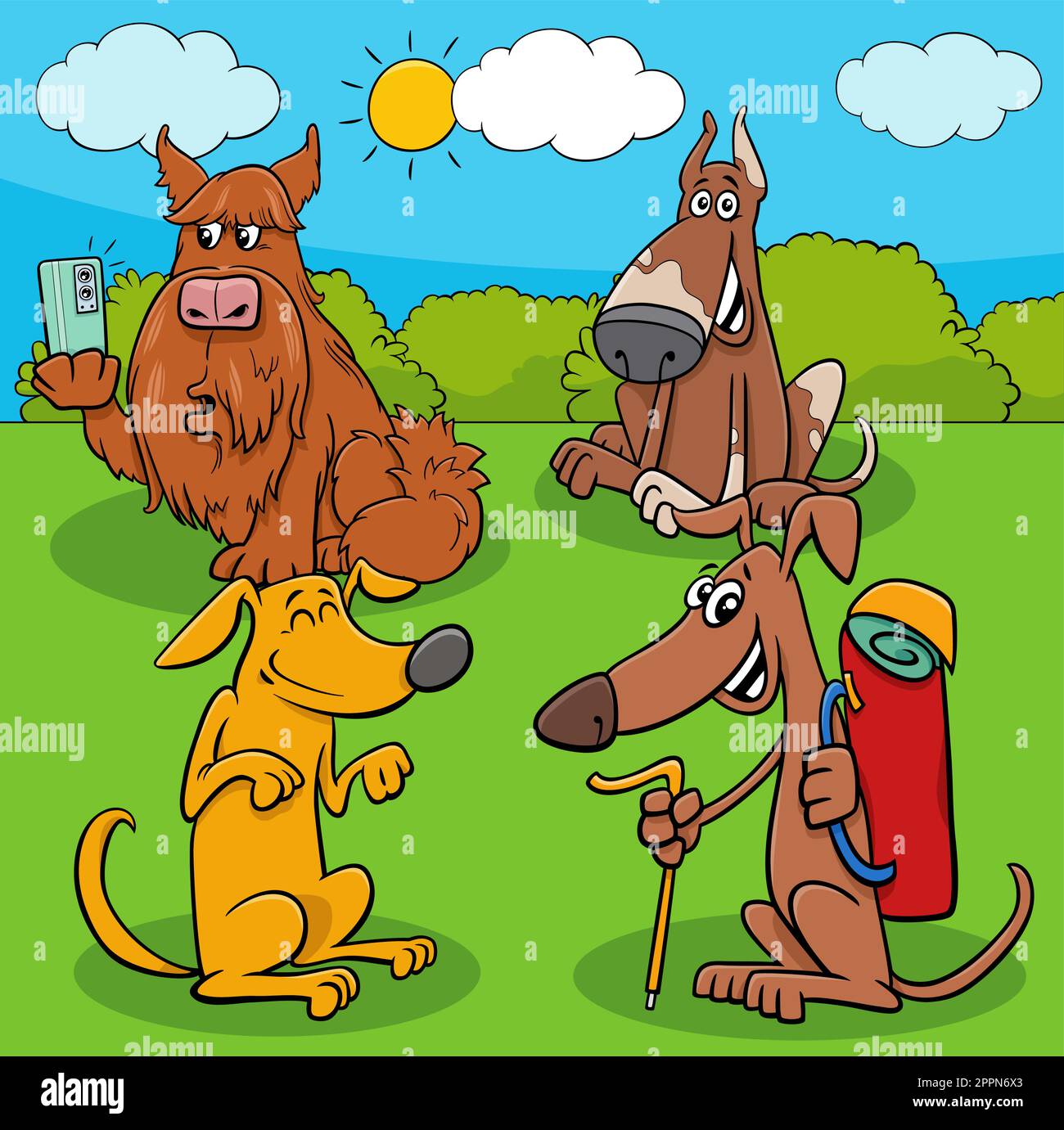 funny cartoon dogs and puppies characters outdoor Stock Vector Image ...