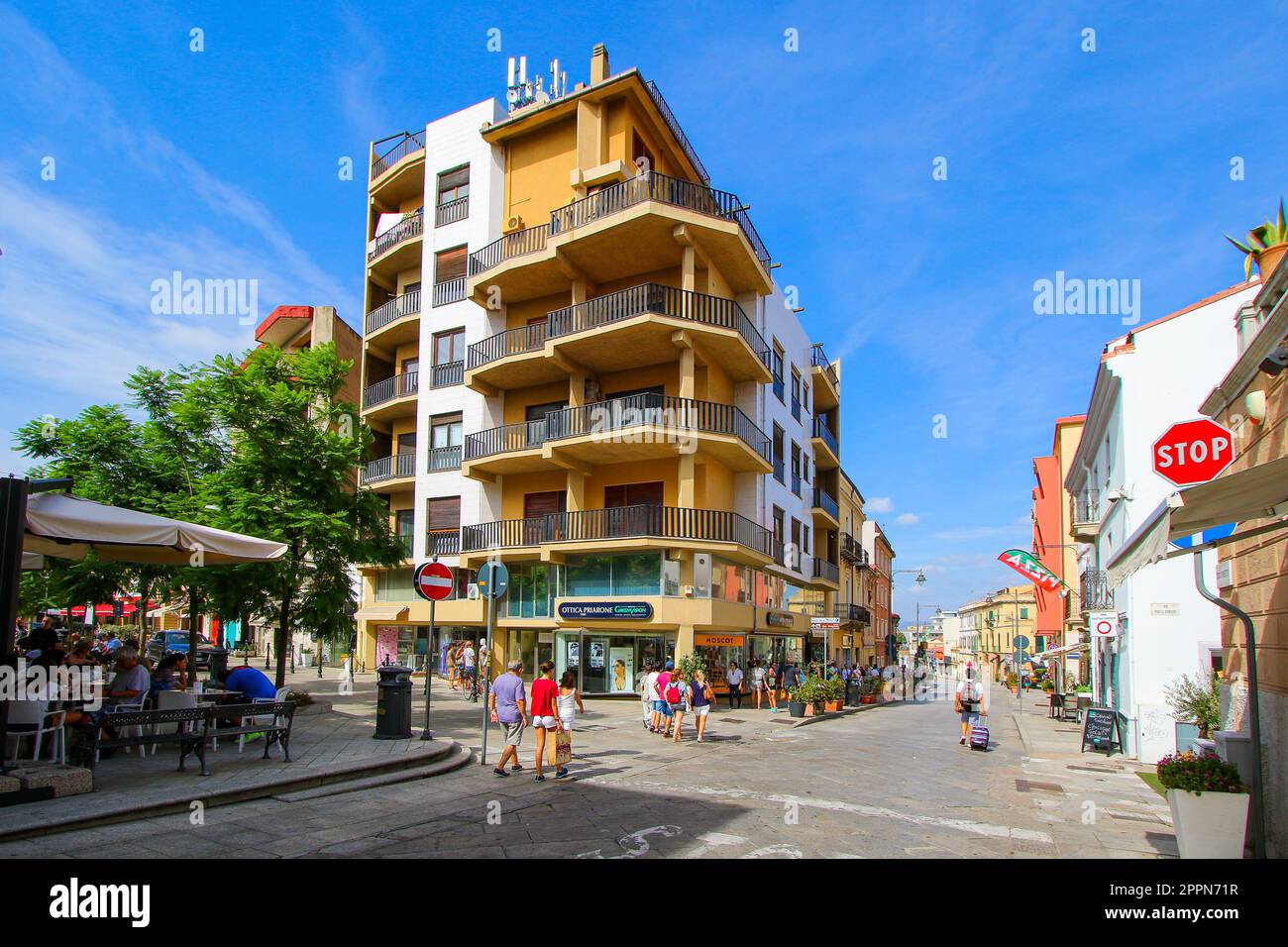 Olbia, Sardinia - August 8, 2019 : Pedestrian street in the historical ...