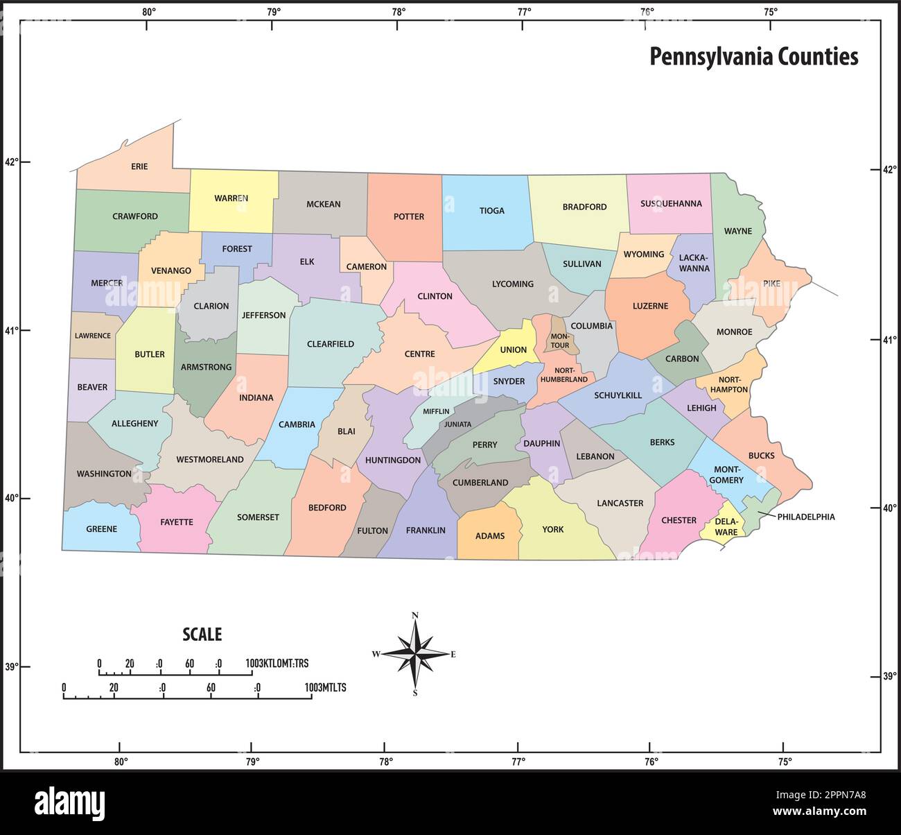 pennsylvania state outline administrative and political vector map in ...