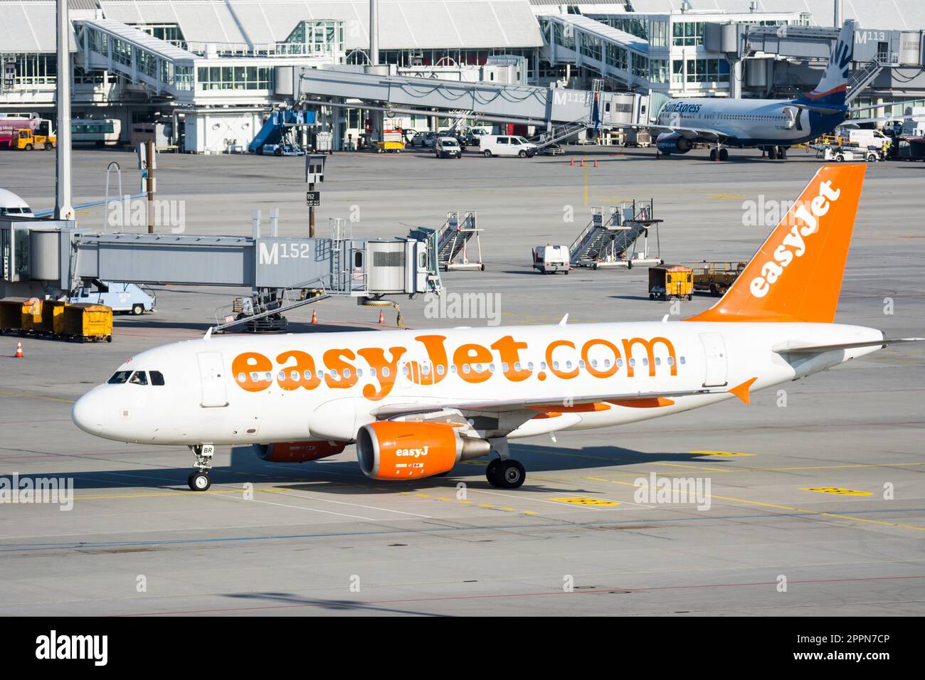 MUNICH, GERMANY - APRIL 9: Planes in parking position at the the ...