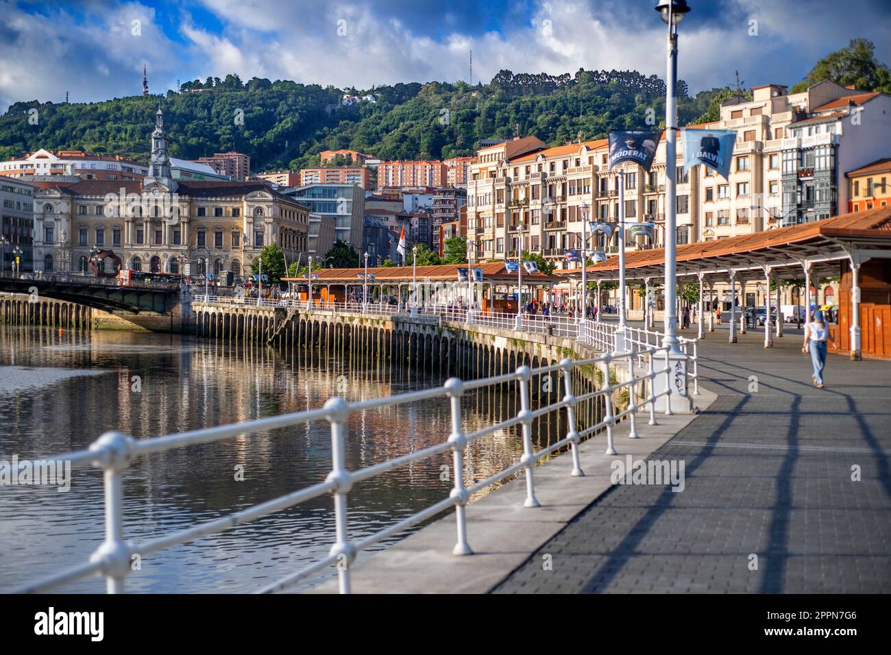 Bilbao river bridge, town hall and view of the paseo del Arenal ...