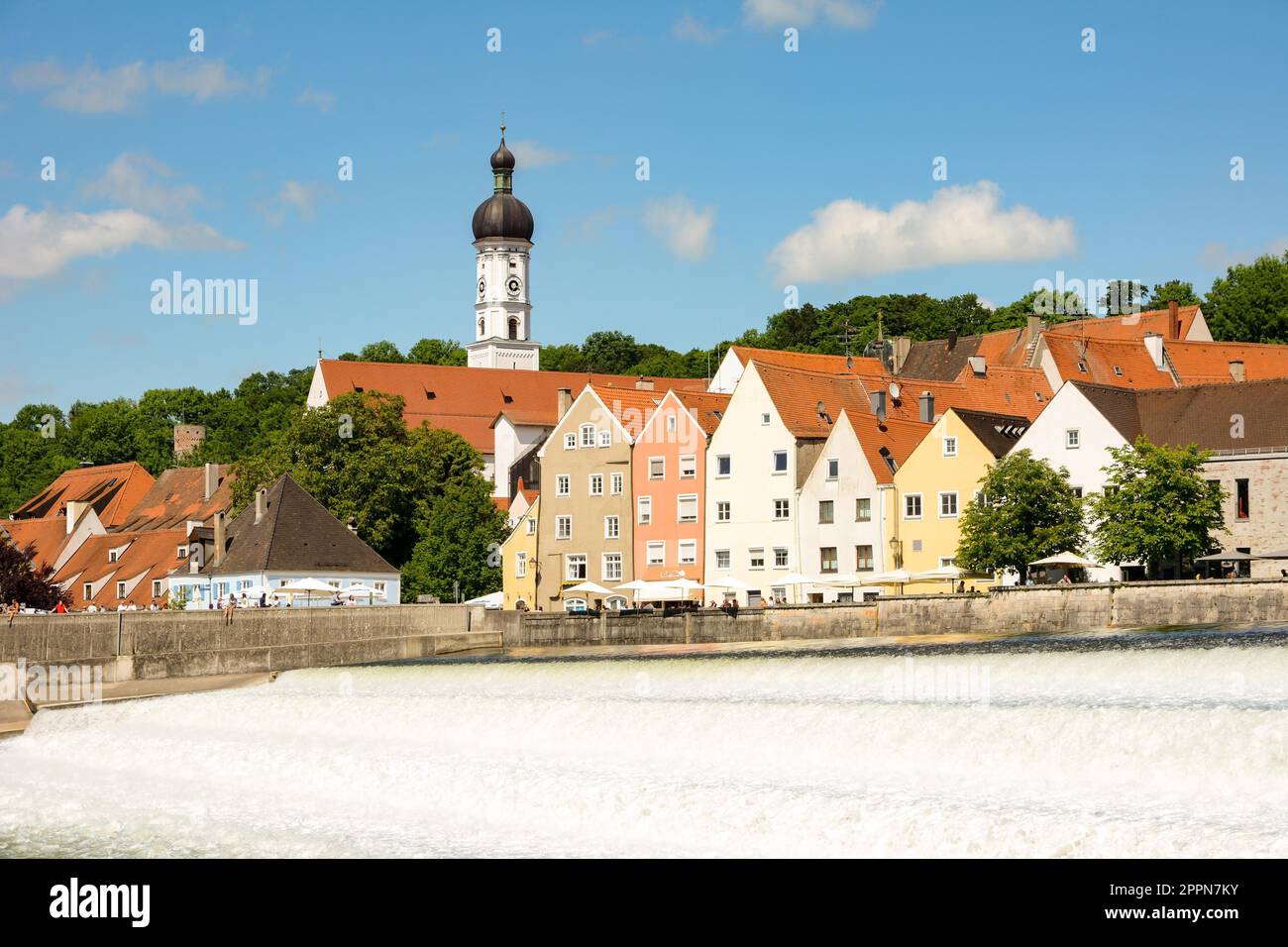 LANDSBERG AM LECH, GERMANY - JUNE 10: The river Lech at the historic ...