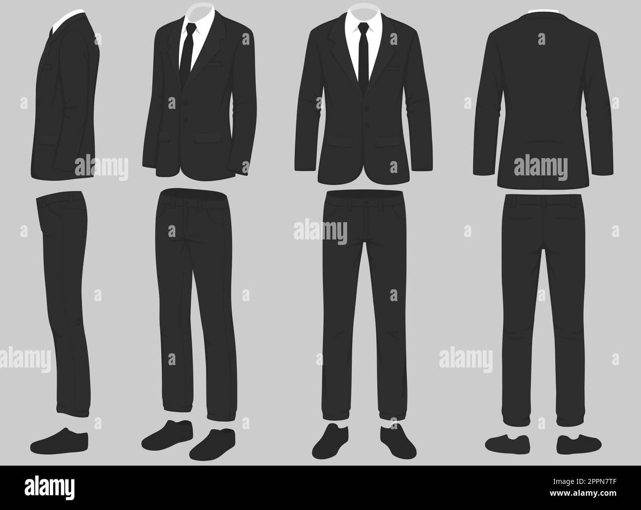 Fashion Man Isolated Front Back And Side View Vector Illustration Businessman Suit Uniform