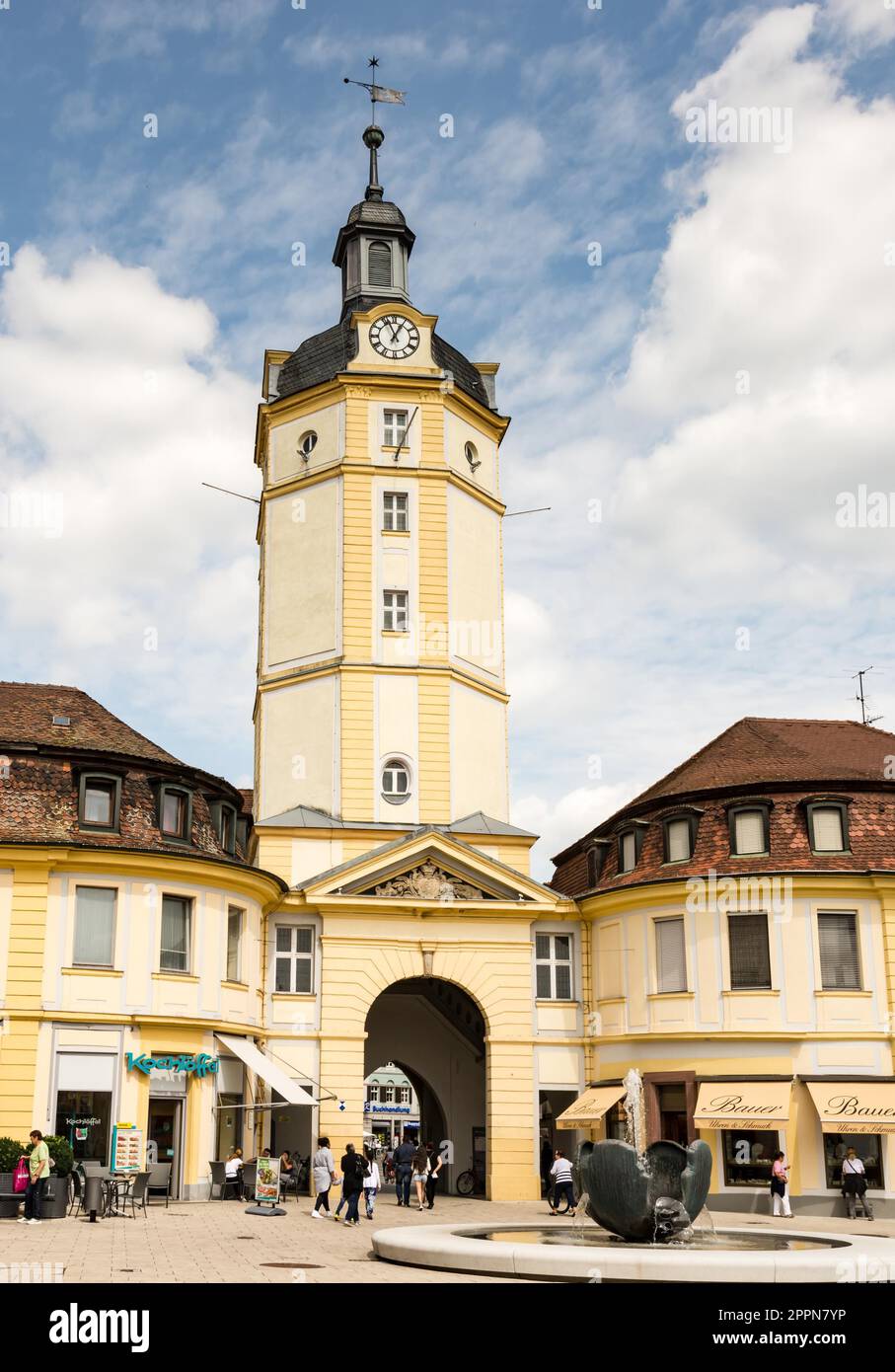 ANSBACH, GERMANY - AUGUST 22: Tourists at the Herrieder Tor in Ansbach ...
