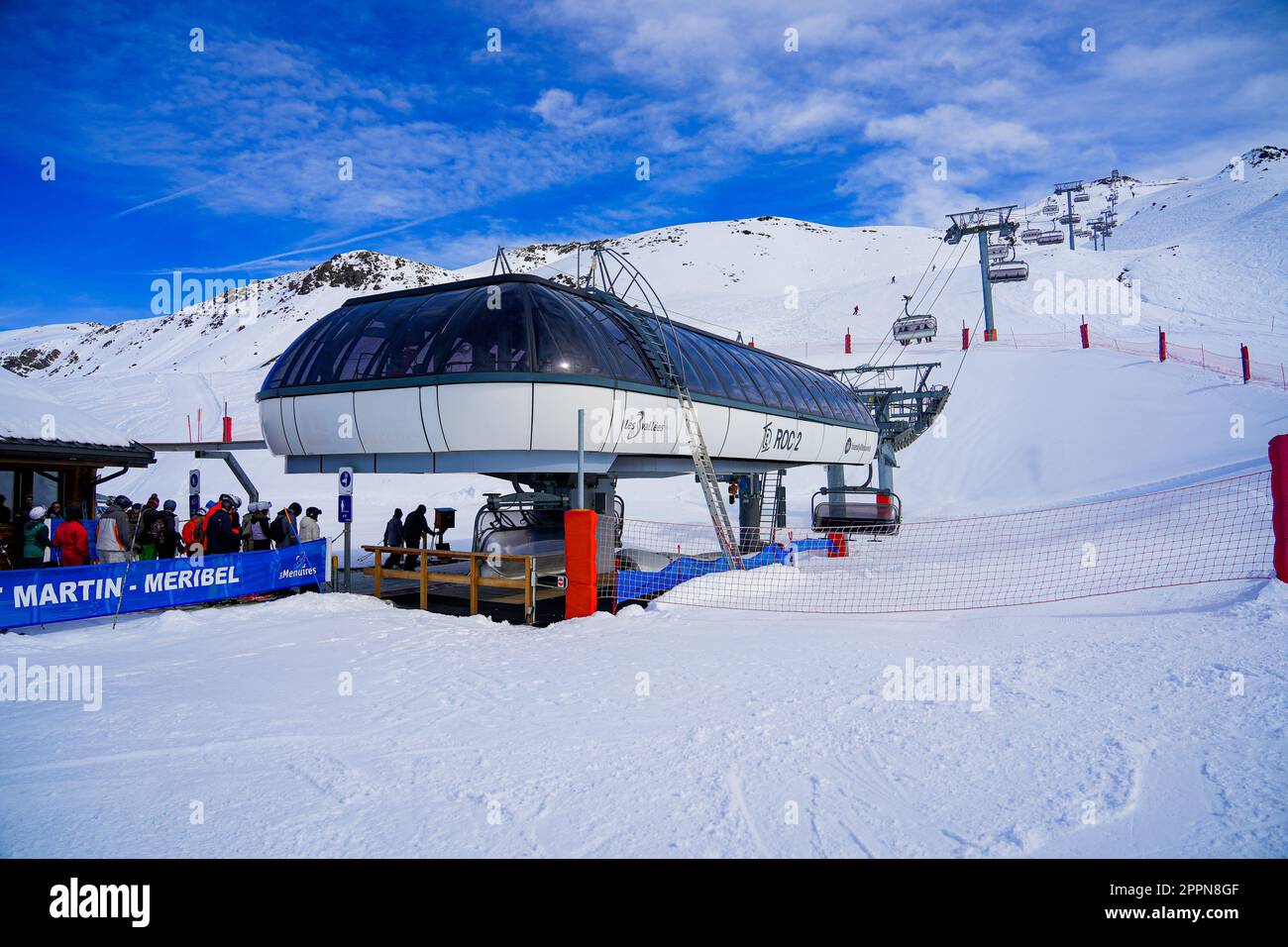 Les Ménuires, France - March 16, 2023 : Chairlift station of Roc 2 on ...