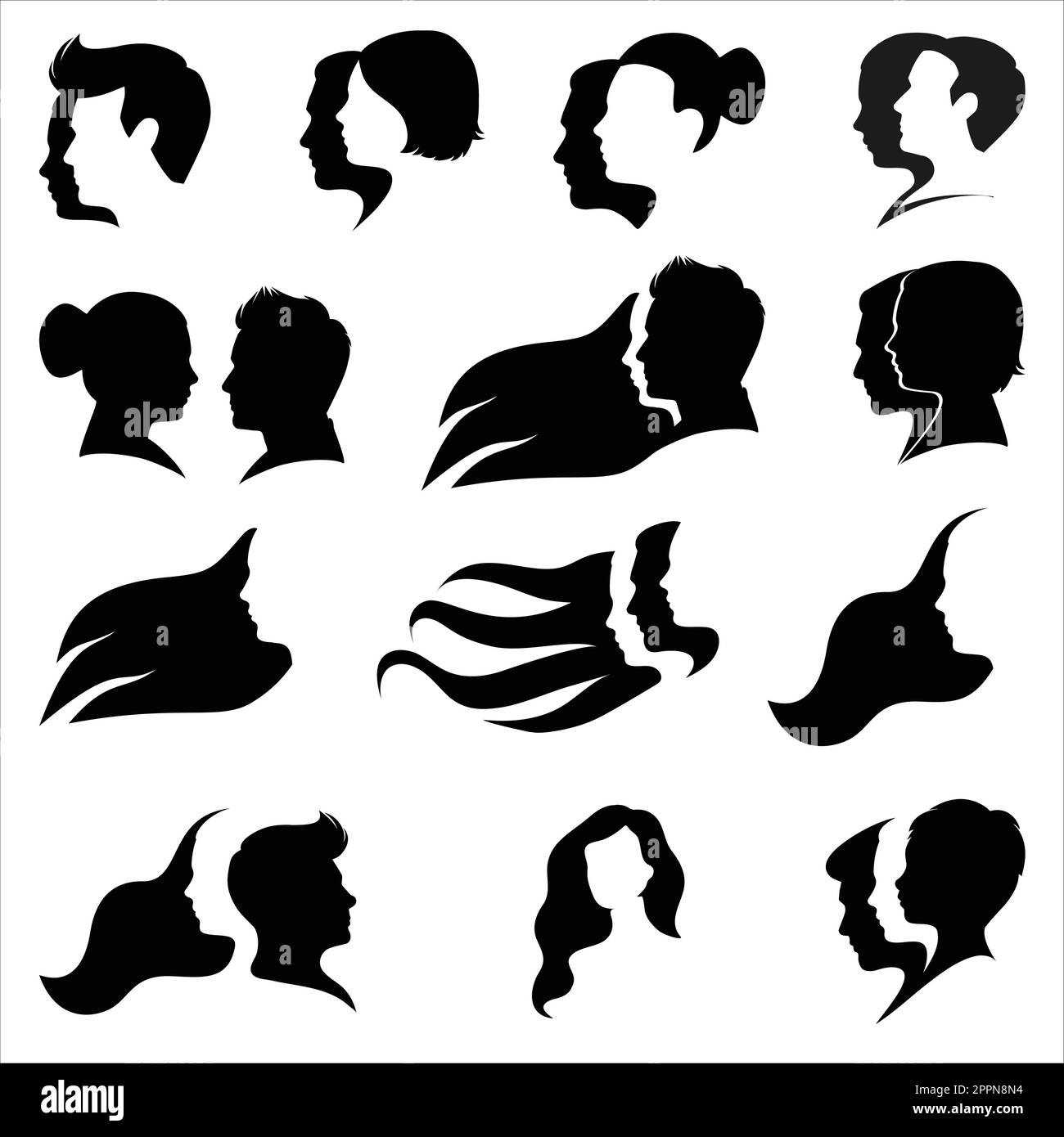 Man`s and woman`s face silhouette. Abstract logo concept for beauty ...