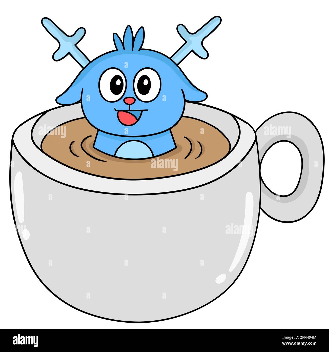 cute creatures soaking in a cup of coffee, doodle icon image Stock ...