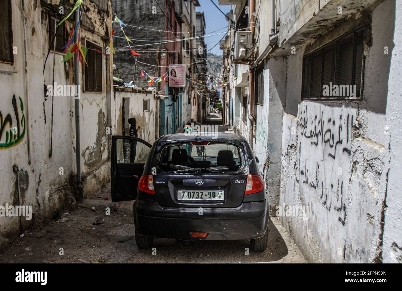 Nablus, Palestine. 24th Apr, 2023. General view of a destroyed car ...