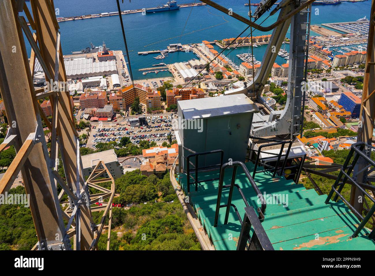 View inside a pylon of the cable car of Gibraltar Stock Photo - Alamy