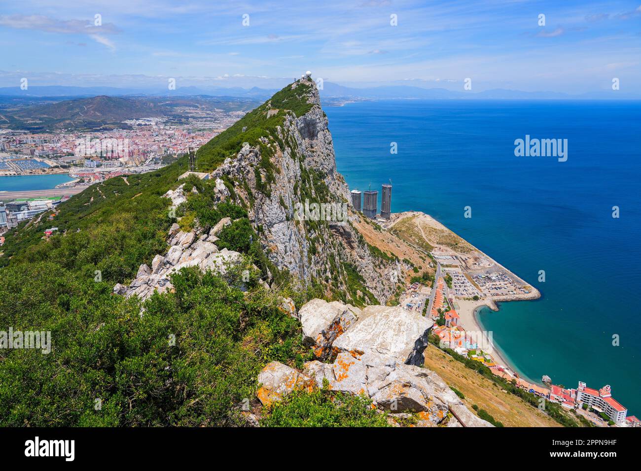 View of the rock of Gibraltar from its top - Vertical cliffs in the ...