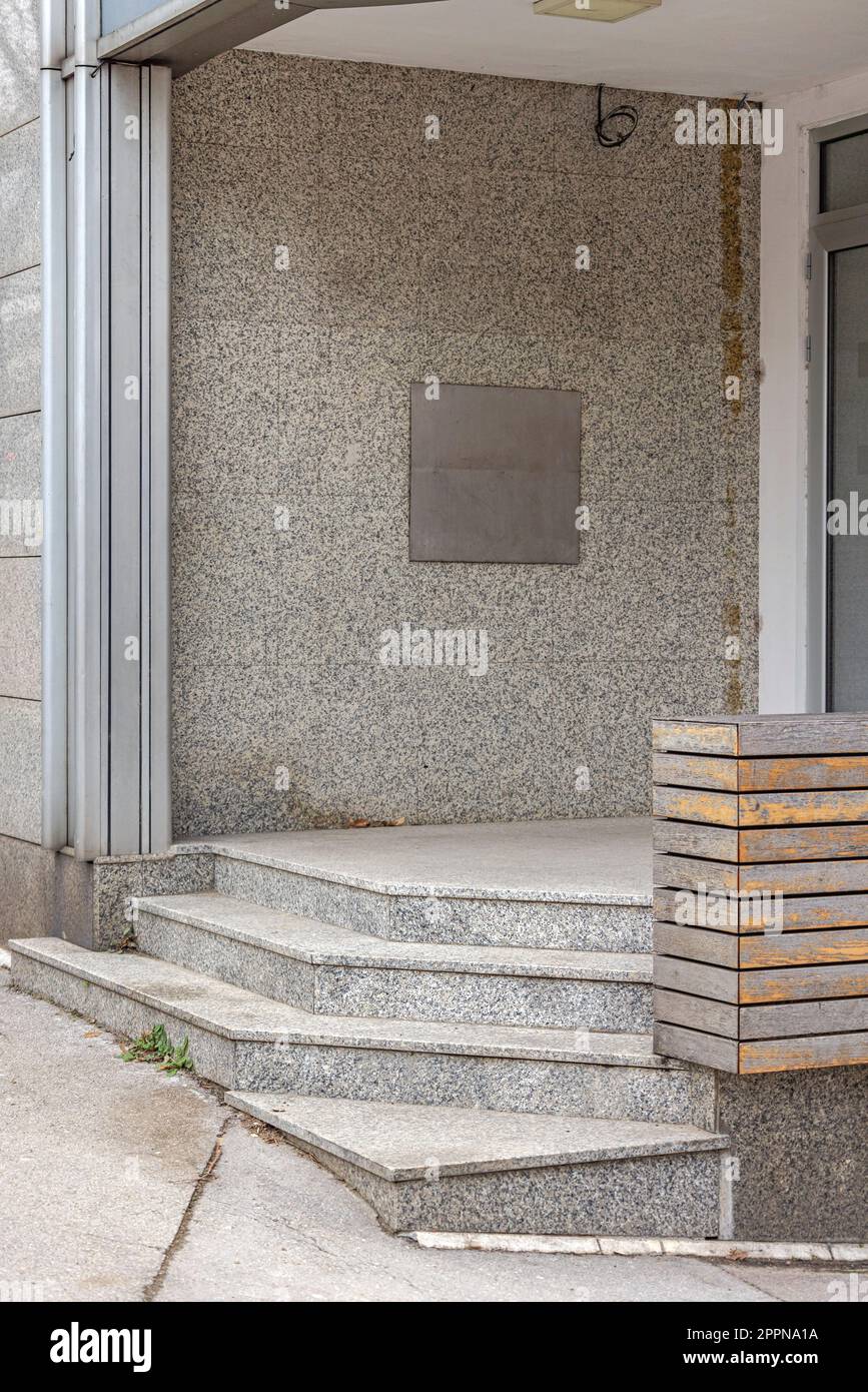 Stone Steps at Building Corner Street Entrance Stock Photo - Alamy