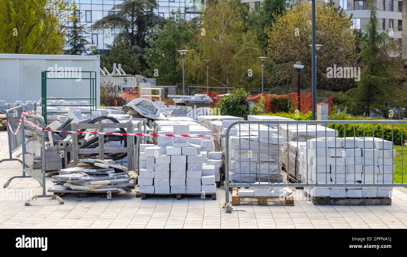 White Blocks of Marble Stone at Pallets Construction Site Material ...