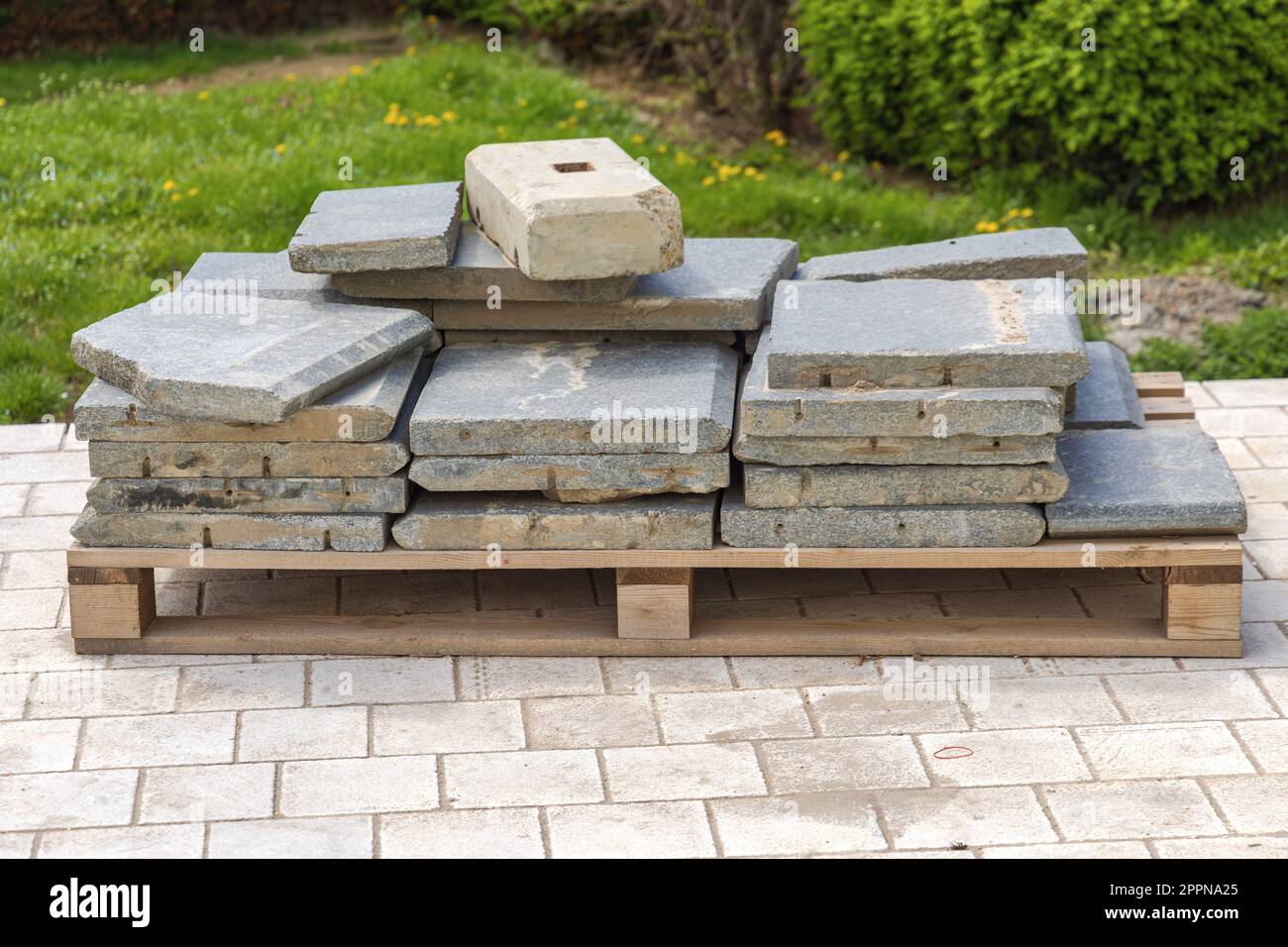 Used Reclaimed Granite Tiles Stack at Cargo Pallet Stock Photo - Alamy