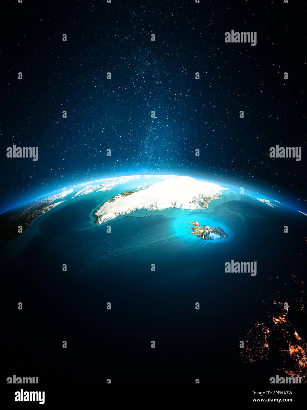 Iceland and Greenland at night. Elements of this image furnished by ...