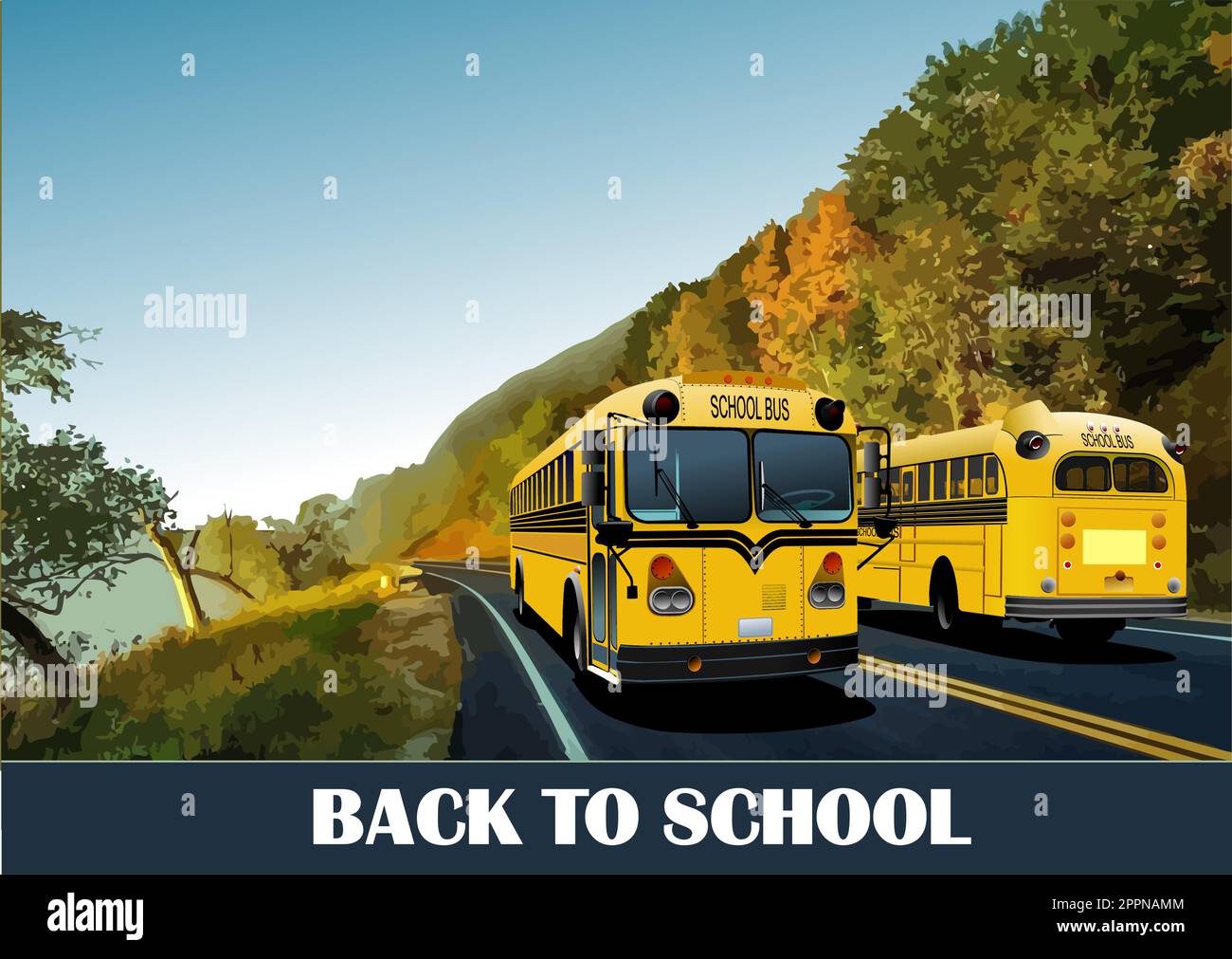 School bus on the road. Back to school. Vector 3d illustration Stock ...