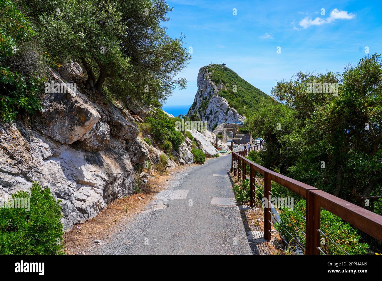 Narrow mountain road at the top of the Rock of Gibraltar Stock Photo ...
