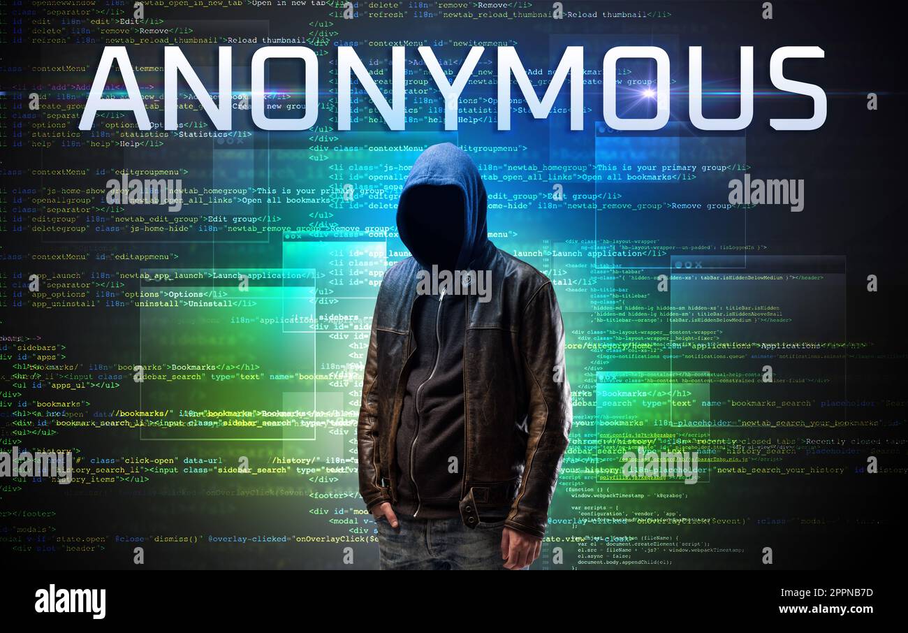 Faceless hacker on code background Stock Photo - Alamy