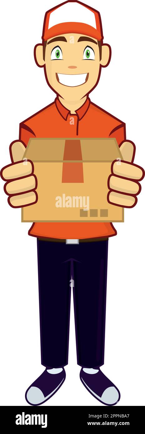 Delivery Man Giving a Box to Consumer or Recipient Mascot Illustration ...