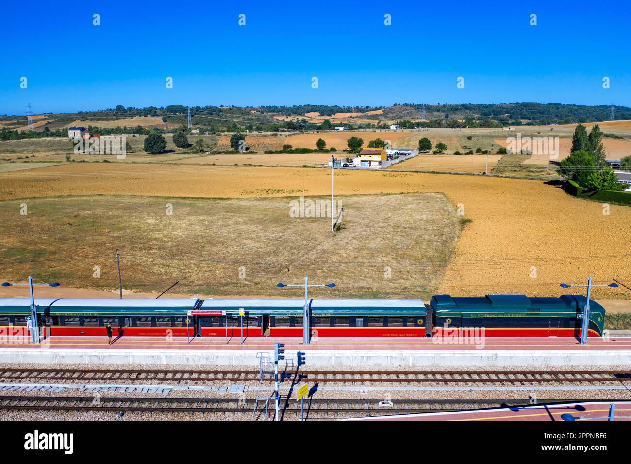 Aerial view of San Feliz de Torío train station, Leon, Castilla y Leon ...