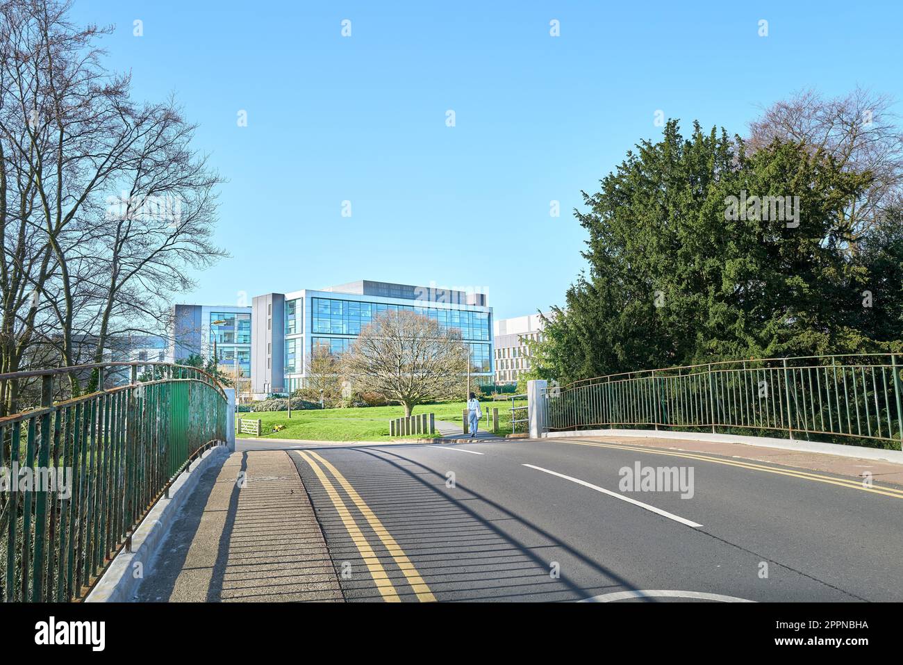 Road over the river Nene to UON, the University of Northampton, England ...